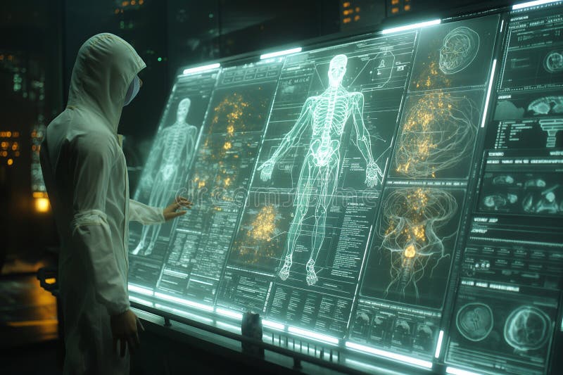 Scientist is Analysing a Human Body on Big Computer. Stock Photo ...