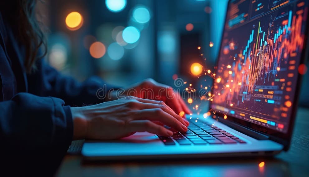 Scientist Analyzes Complex Data on Laptop Screen. Data Science, Big Data Tech, AI, Machine ...