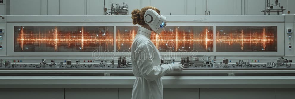 Scientist Analyzes Futuristic Sound Wave Display Graph Stock ...