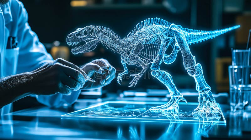 A Scientist Analyzes the Hologram of a Dinosaur Skeleton. Generative AI ...