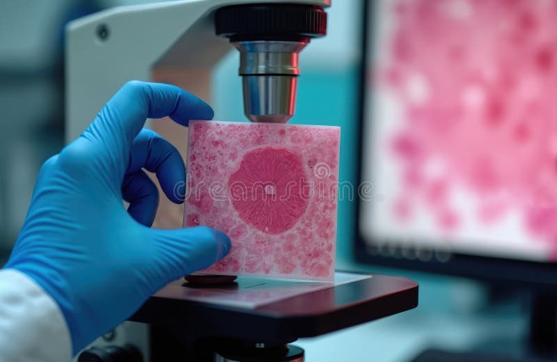 Scientist Analyzes Human Tissue Sample Under Microscope, Medical ...
