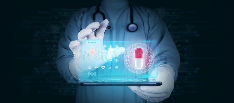 Scientist Analyzes a Pill through a Hologram: Concept of Advanced Pharmaceutical Technology ...