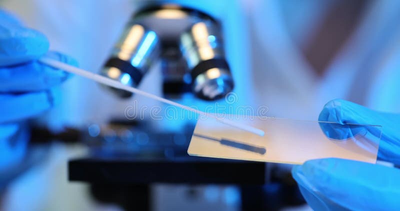 Scientist Analyzes Smear Sample on Glass Using Microscope Stock Footage ...