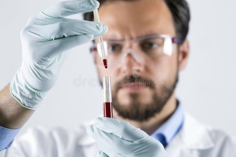 Scientist Analyzing Blood Test Sample Stock Photo - Image of scientific ...