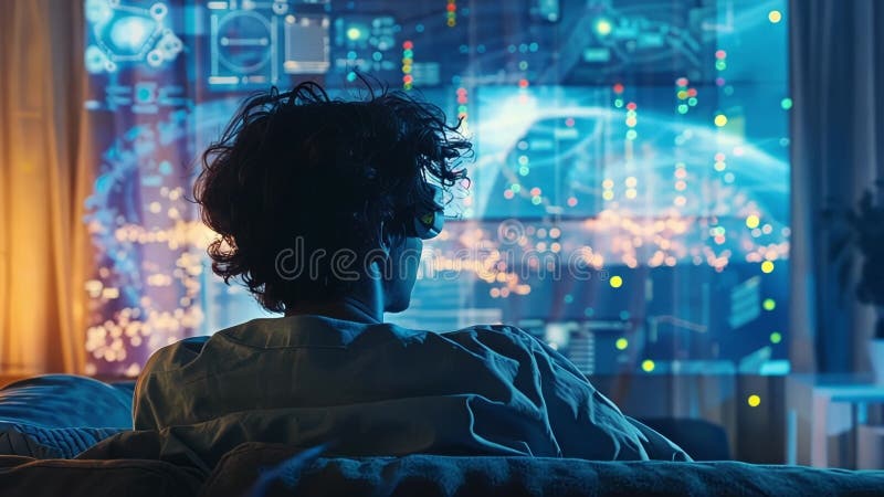 Scientist Analyzing Brain Scan Projection on Transparent Screen in ...