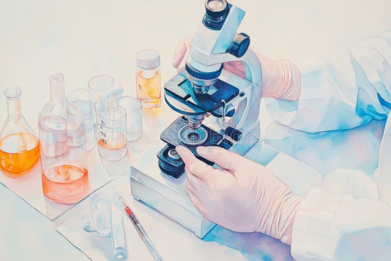 Scientist Analyzing Chemistry Test Samples with Microscope in a Medical ...