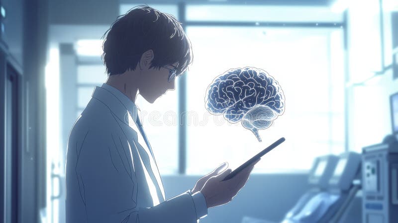 Scientist Analyzing Data with Brain Visualization in Modern Laboratory ...