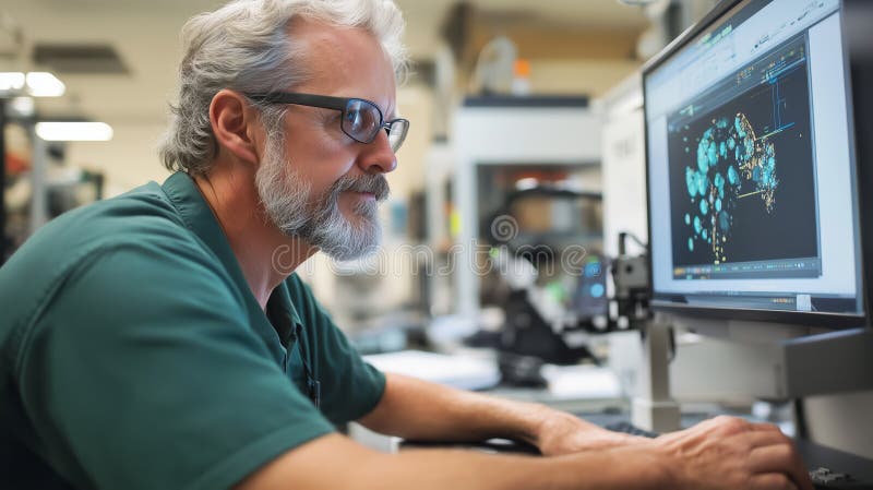 Scientist Analyzing Data on a Computer in a Research Lab during Daytime ...