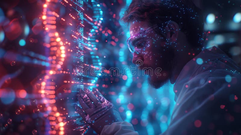 Scientist Analyzing Data in Futuristic Environment, Generative AI Stock Illustration ...