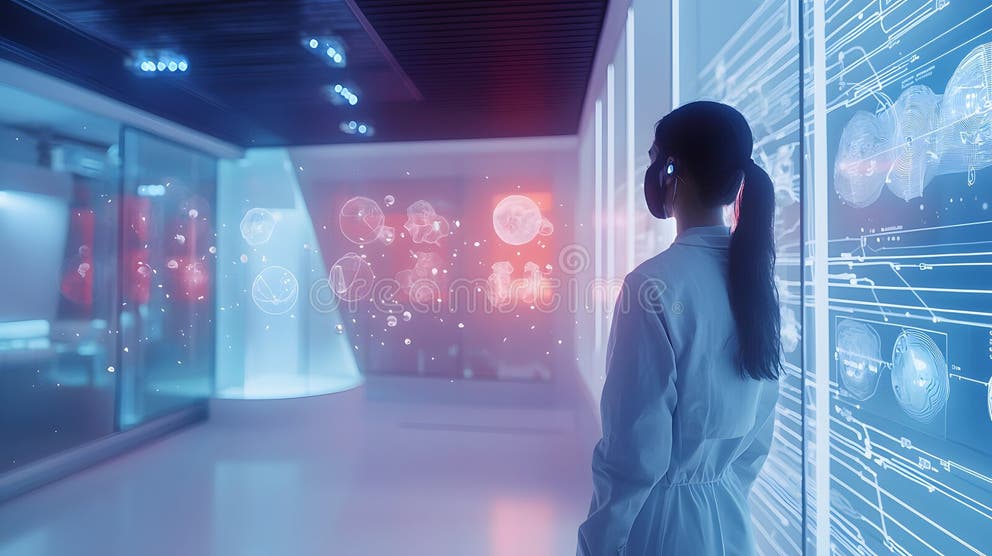 Scientist Analyzing Data High-tech Laboratory Digital Visualization ...