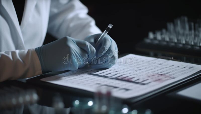 Scientist Analyzing Data with Human Hand on Computer Keyboard Indoors ...