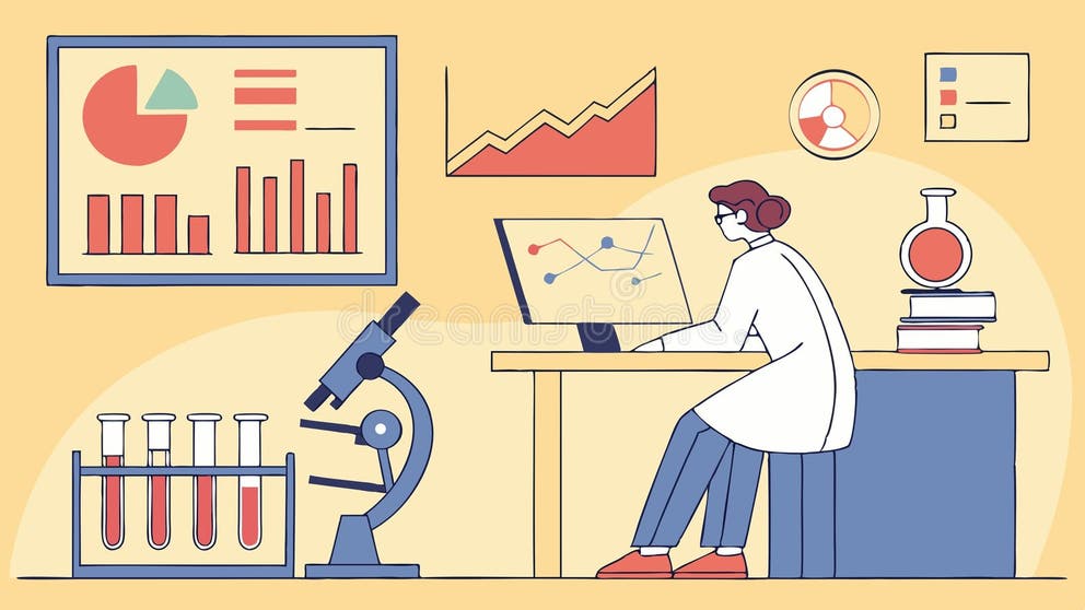 Scientist Analyzing Data in Laboratory, Research, Vector Design ...