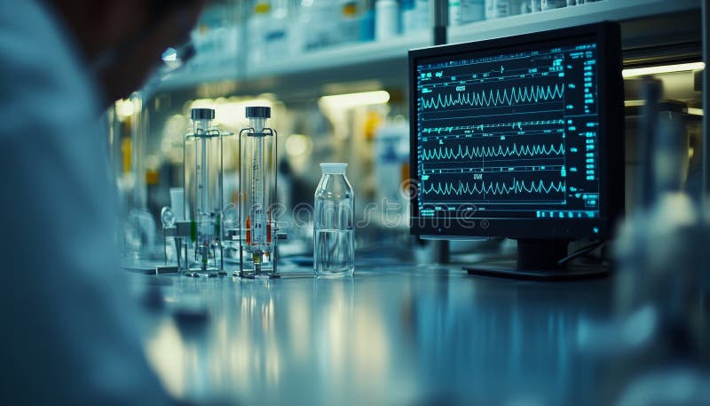 Scientist Analyzing Data on Medical Monitor, Advanced Research ...
