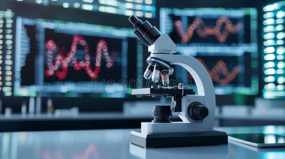 Scientist Analyzing DNA Data with a Microscope Stock Illustration ...