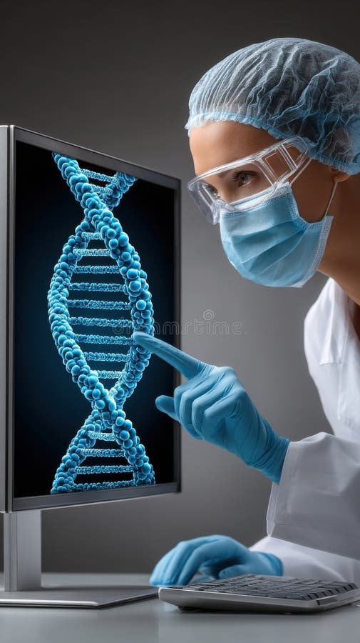Scientist Analyzing DNA Structure on Computer Screen with Precision ...