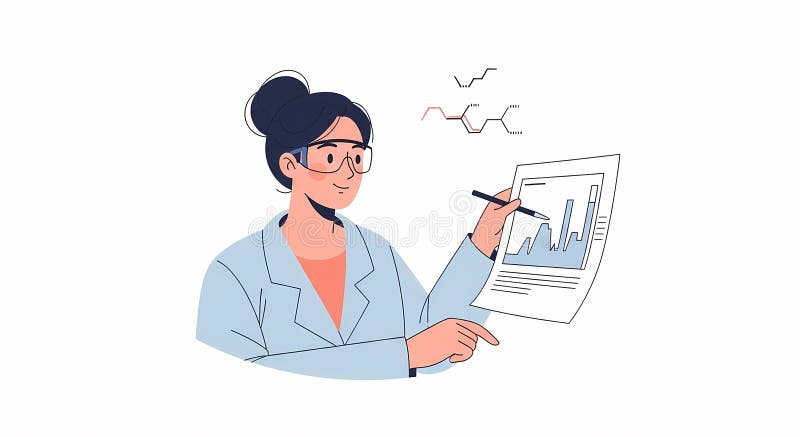 Scientist Analyzing Graph Data with Safety Glasses and Lab Coat Stock ...