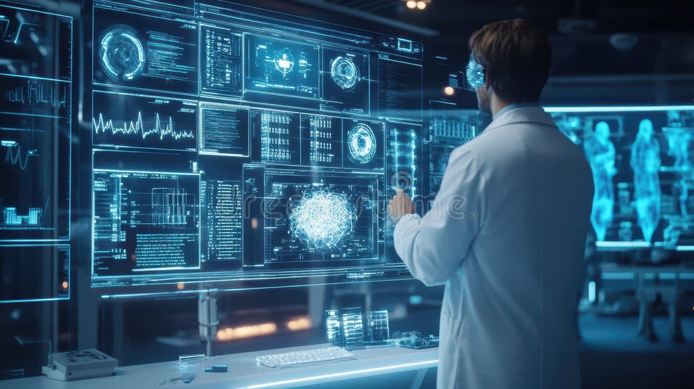 Scientist Analyzing Holographic Data in a High-Tech Lab Stock Image - Image of bioinformatics ...