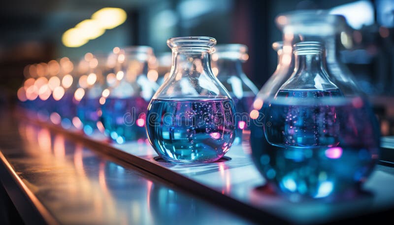 Scientist Analyzing Liquid in Blue Glass Beaker, Laboratory Research ...