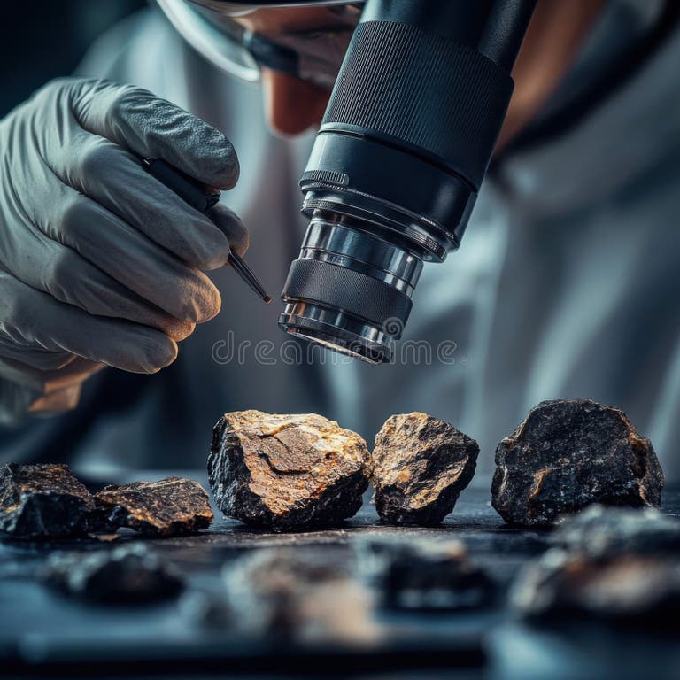 Scientist Analyzing Mineral Samples Using Microscope in Laboratory ...