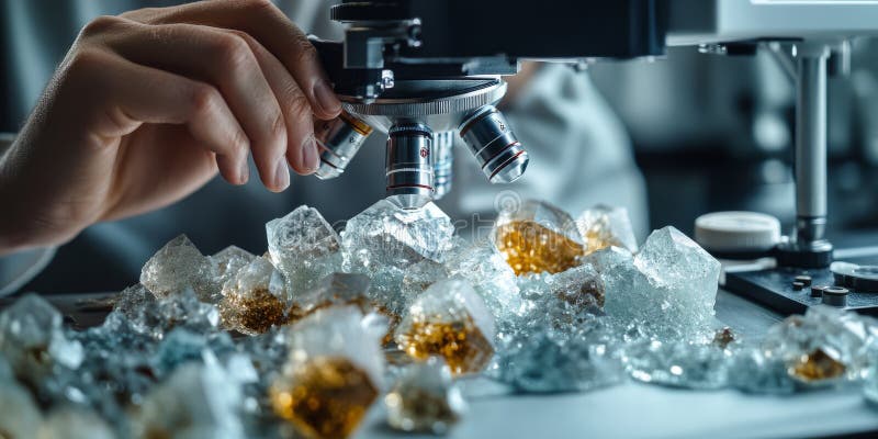 Scientist Analyzing Minerals with Microscope in Laboratory Stock ...