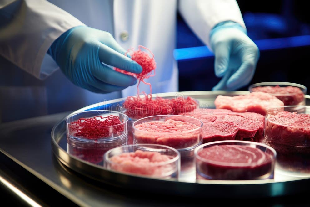 Scientist Analyzing Petri Dish with Lab-grown Meat Stock Illustration ...