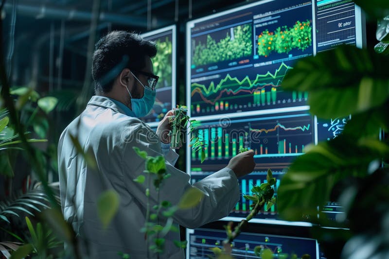 Scientist Analyzing Plant Data Stock Illustration - Illustration of ...