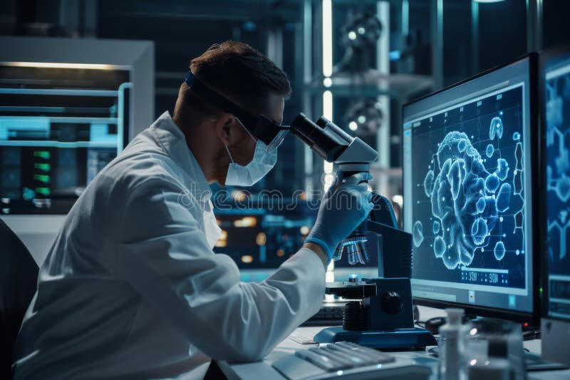 Scientist Analyzing Samples in Advanced Laboratory Stock Illustration ...