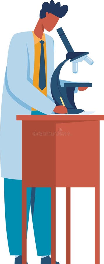 Scientist Analyzing Samples with a Microscope in a Lab, Taking Notes on ...