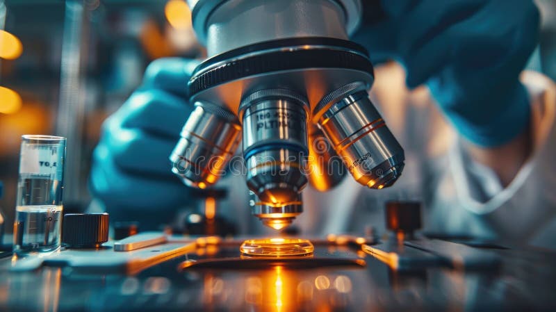 Scientist Analyzing Samples Under Microscope in Laboratory ...