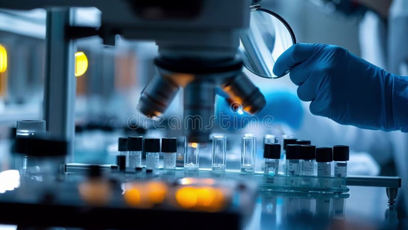 Scientist Analyzing Samples Under Microscope in Modern Laboratory Stock ...