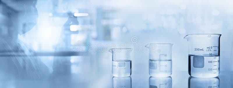 Scientist and Beakers with Water in Chemistry Science Lab Banner ...
