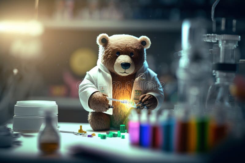 Scientist Bear in HighTech Lab Bokeh Depth Megapixel and VR Innovations ...