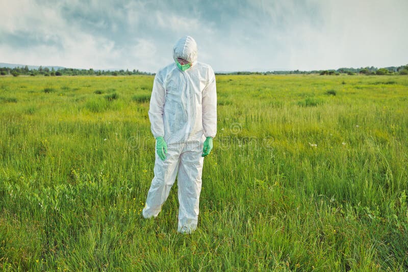 Scientist in Biohazard Uniform on Summer Field Stock Image - Image of ...