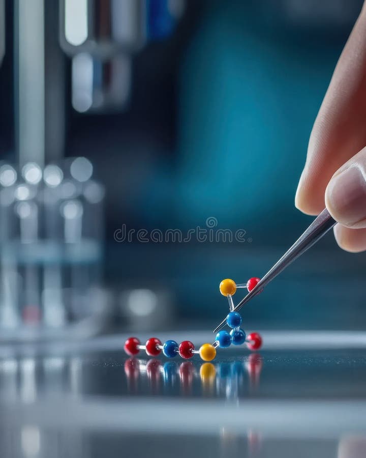A Scientist Carefully Arranging Colored Molecular Models during a ...