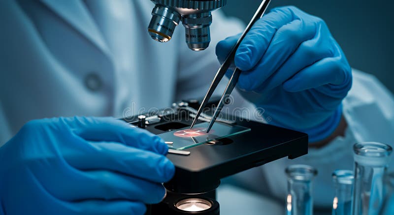 A Closeup of a Scientist Using a Microscope for Research and Analysis ...