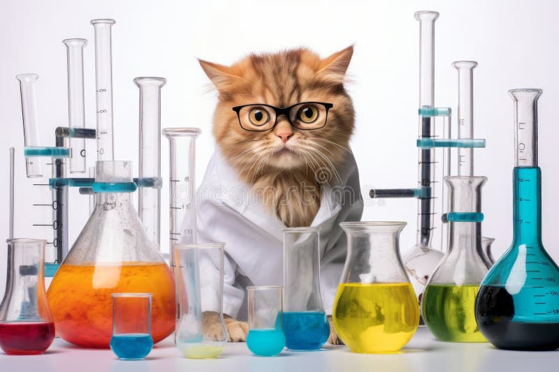 A Scientist Cat in a Bathrobe with a Flask in a Chemical Laboratory ...