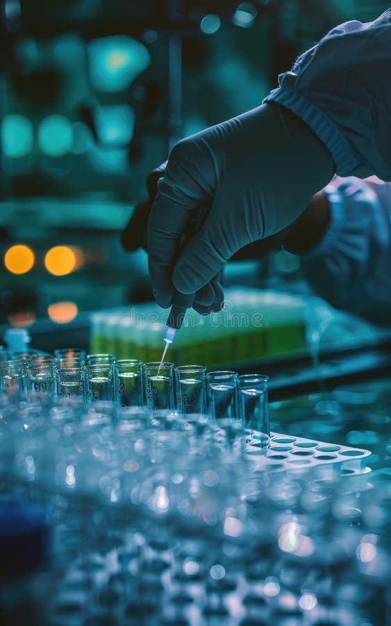 Scientist Conducting Experiment in High-Tech Laboratory with Test Tubes ...
