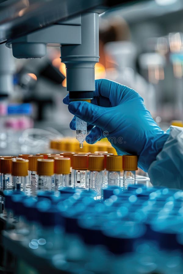 Scientist Conducting Experiment in High-Tech Laboratory with Test Tubes ...