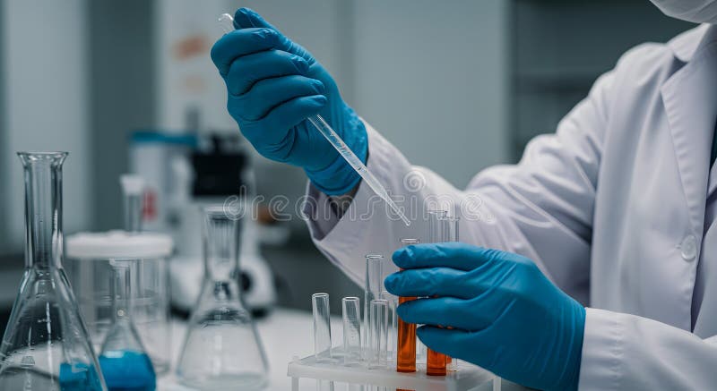 Scientist Conducting Experiment with Pipette in Lab Stock Illustration ...