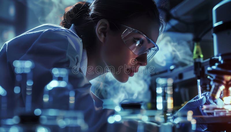 Scientist Conducting Experiments in a Laboratory during a Late Evening ...