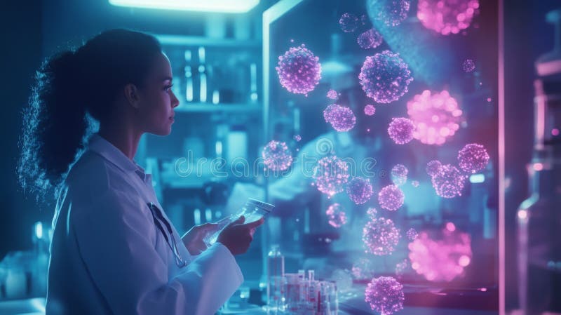 Scientist Conducting Research and Analyzing Data on Virtual Virus ...