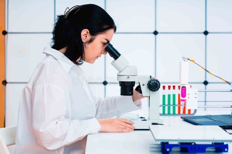 Scientist Conducting Research with Laboratory Equipment and Microscope ...