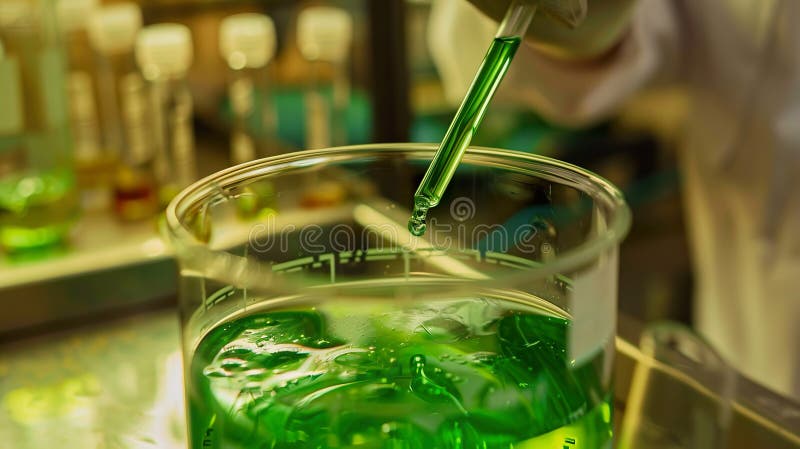 Scientist Conducts Experiment with Green Liquid in Beaker Stock Photo ...
