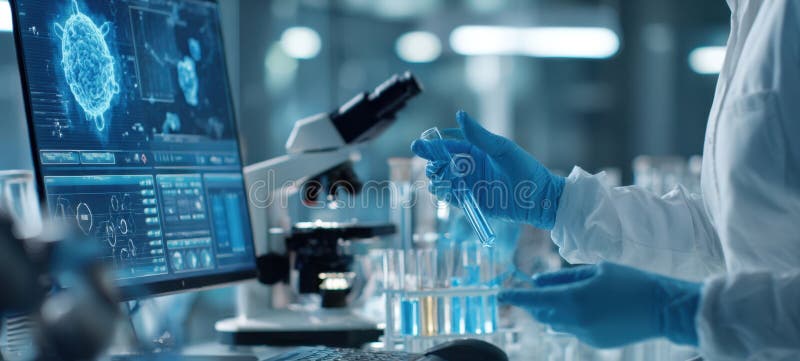 The Scientist Conducts Experiments with Laboratory Equipment and ...