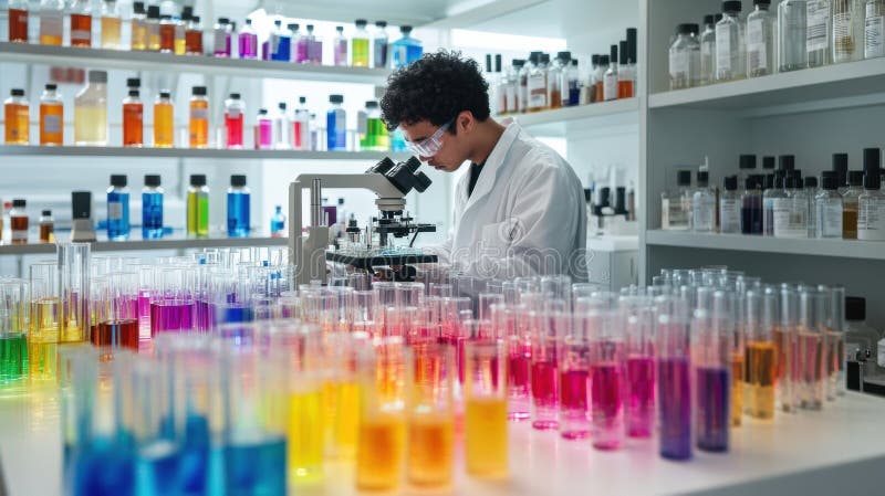 Laboratory Research with Colorful Test Tubes and Microscopes in Modern ...
