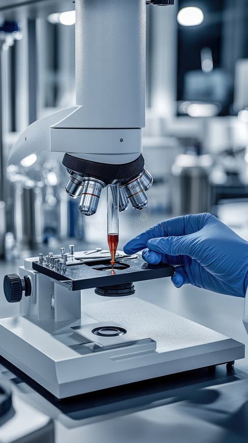 Scientist Conducts Research in a Clean Laboratory Using a Microscope ...