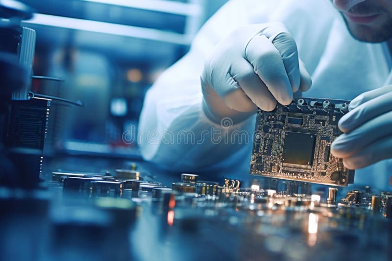 Scientist in Coveralls Working on a Processor Chip in a Laboratory ...