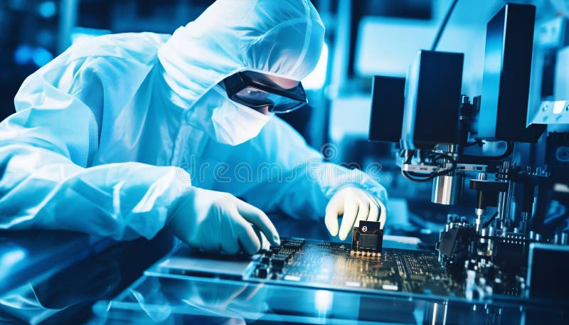 Scientist in Coveralls Working on a Processor Chip in a Laboratory ...