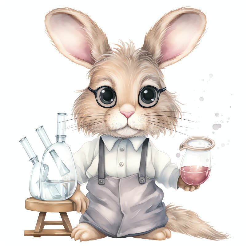 Scientist Cute Bunny Blue Cute Bunny Watercolor Stock Illustration ...