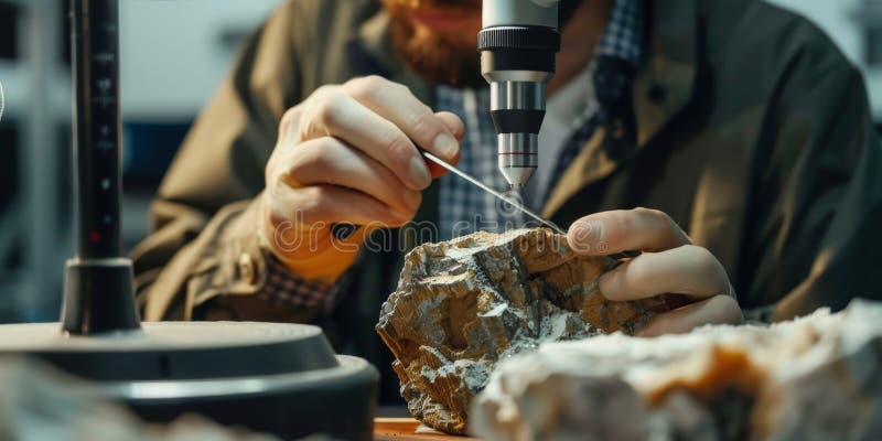 Scientist Cutting a Thin Slice of a Rock Sample for Analysis Generated ...